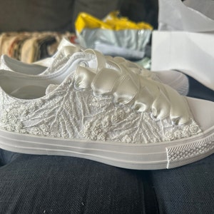 Bling Sneakers for Bride, White Lace Bridesmaid Trainers, Crystal ...