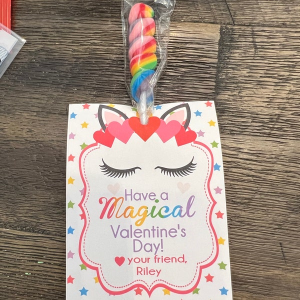 MAGICAL UNICORN Personalized Class Valentines Day PRINTED Tags for Kids ...