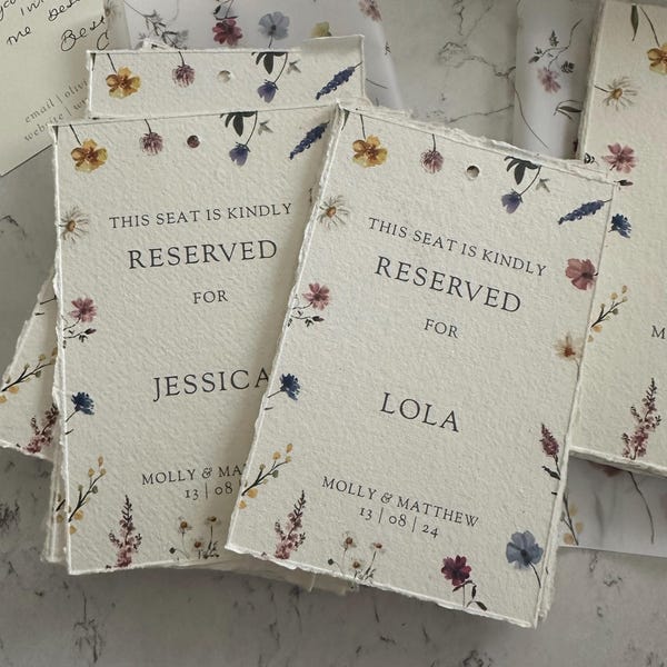 Wildflower Place Cards / Handmade Paper Place Cards / Handmade Cotton ...