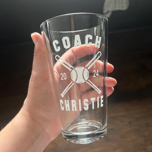Custom Baseball Coach Pint Glass - Double Sided Baseball Coaches Gift ...