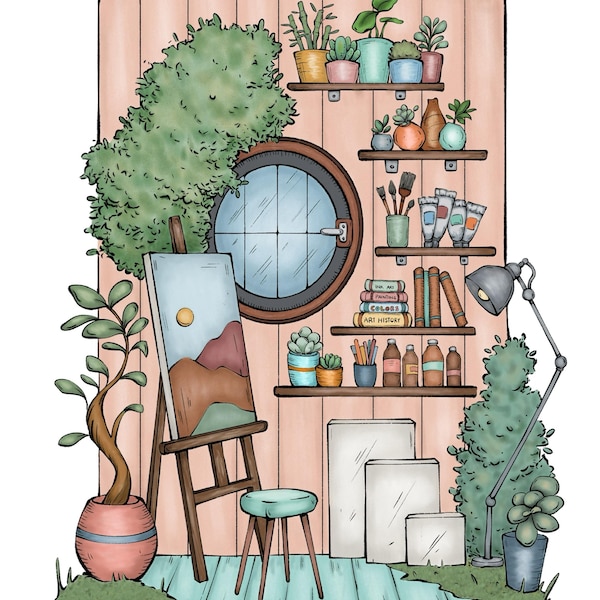 Sanctuary Coloring Page, Digital Print, Cozy Interior, Magical, House ...