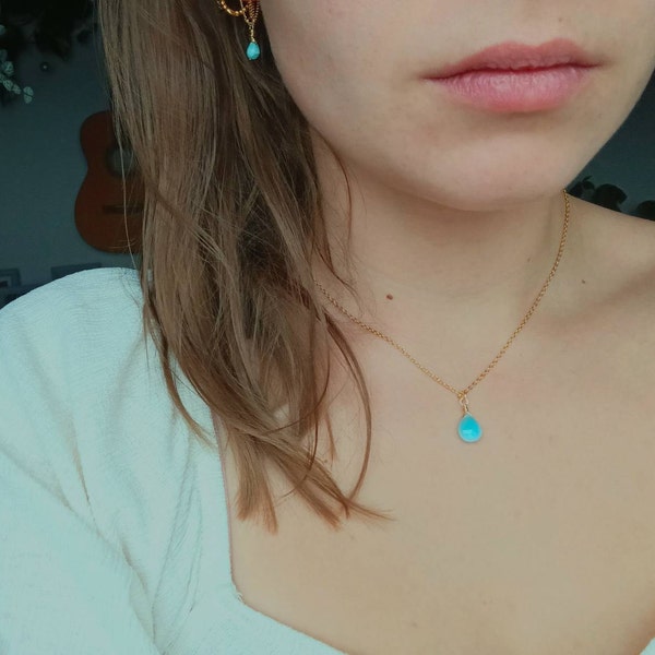 Wire Wrapped Larimar Teardrop Pendant Necklace Gold / Minimalist ... Wire Wrapped Larimar Teardrop Pendant Necklace Gold / Minimalist ...