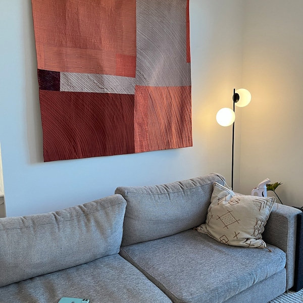 Abstract Geometric Wall Hanging Bojagi in Blue, Wabi Sabi Traslucent Silk Organza for Home Decor ...