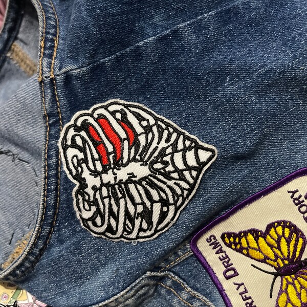 Heart Rib Cage Iron-on Embroidery Patch - Red Heart Iron-on Embroidered ...