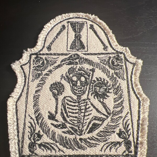 Skull Sun and Moon Grave - Cemetery - Tombstone Embroidered Patch Canvas Patch Jacket - Hole in ...