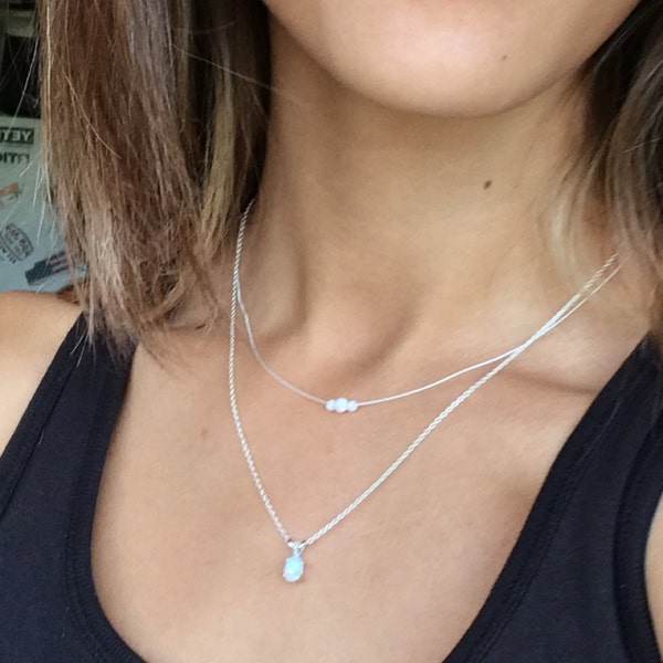 Dainty Layered Opal Necklace Gift for Her, Gold Filled Multi Strand ...