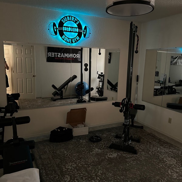 Personalized Home Gym LED Metal Art Sign / Light up Gym Name Metal Sign ...