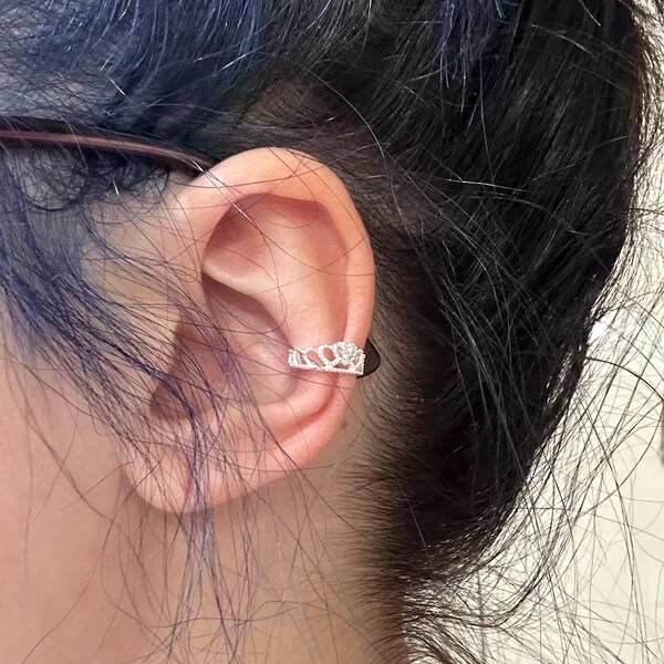 Princess Tiara Ear Cuff With CZ 925 Sterling Silver, No Piercing Needed ...