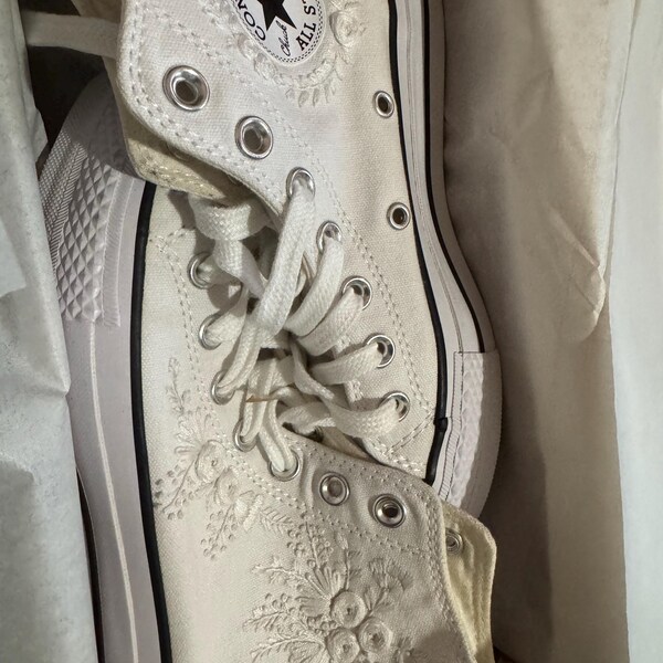 Custom Wedding Converse Platform: White Floral Embroidered Sneakers - Etsy