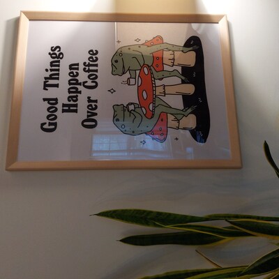 Retro Frog Coffee Print, Vintage Positivity Quote Illustration ...