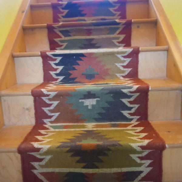 Multicolor Kilim Stair Runner | Vintage Aztec Motif Style | Handmade ...