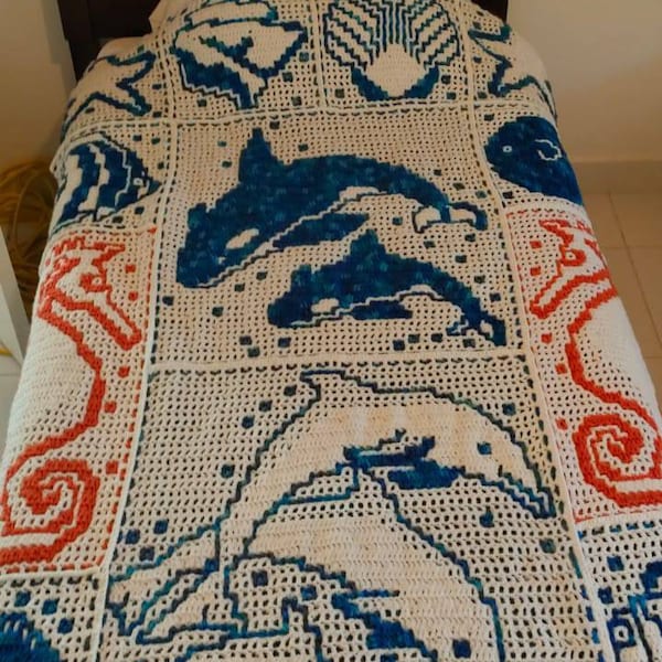 Seaworld, Digital Pattern for Overlay Mosaic and Interlockig Filet ...