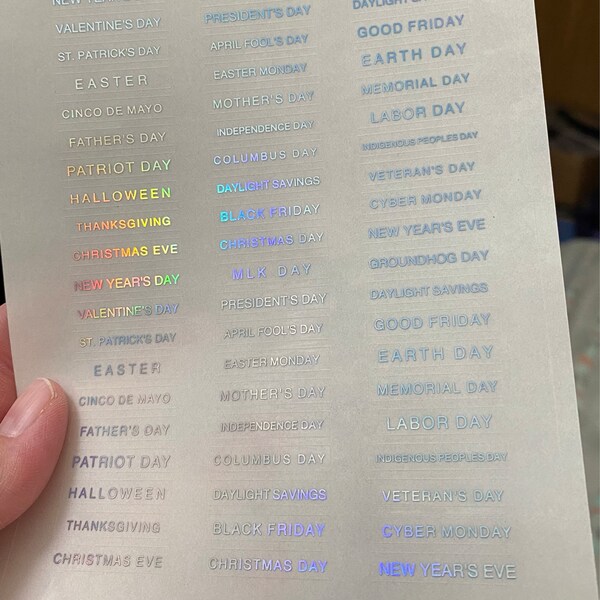 US Calendar Holiday Stickers, Holographic Planner Date Stickers ...