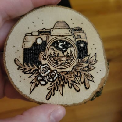 Wild Rose Moon Pyrography Woodburn Wall Decor, Live Edge Wood Wall Hang ...