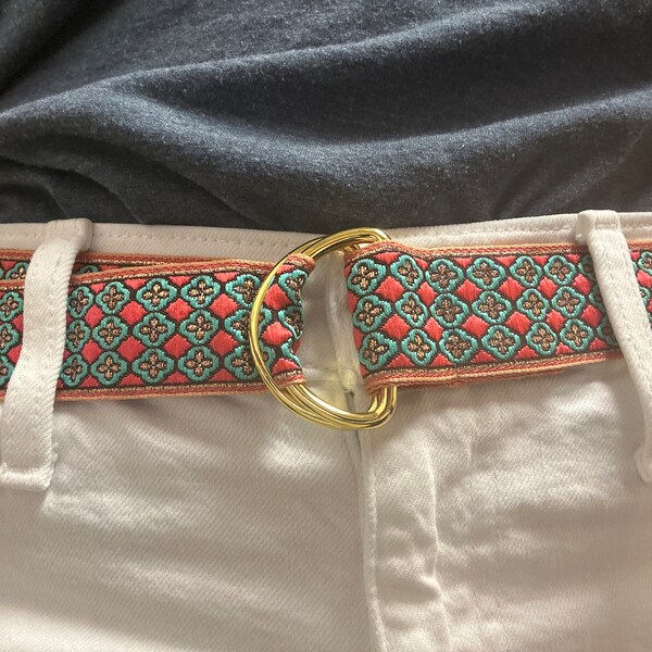 Women's Pink and Green Striped Ribbon Belt With Gold or Silver Hardware ...