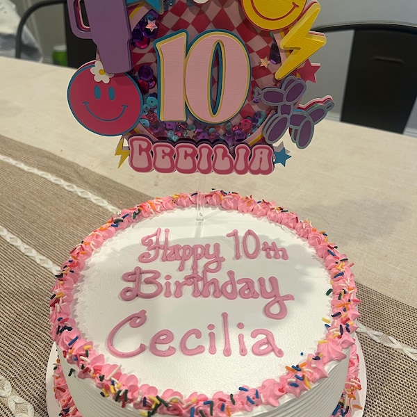 Pink Preppy Shaker Cake Topper, Smiley Face Birthday Party, Ten is a ...