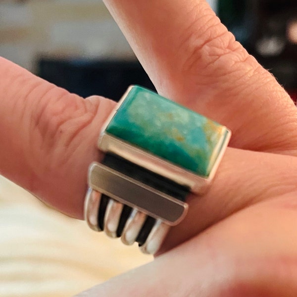 Beth Dutton Inspired Turquoise and Sterling Silver Large Statement Ring ...