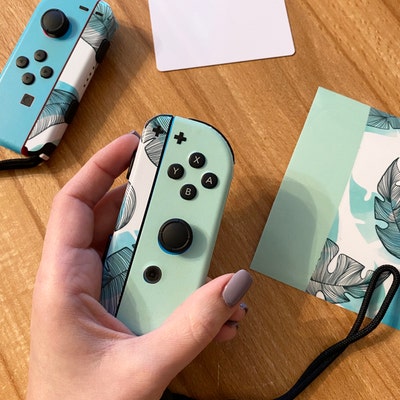 Green Leaves Pattern Nintendo Switch Vinyl Sticker Turquoise Solid ...