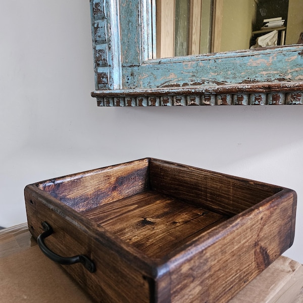 Rustic Reclaimed Wooden Storage Tray / Office Tray / Tea Coffee Tray ...