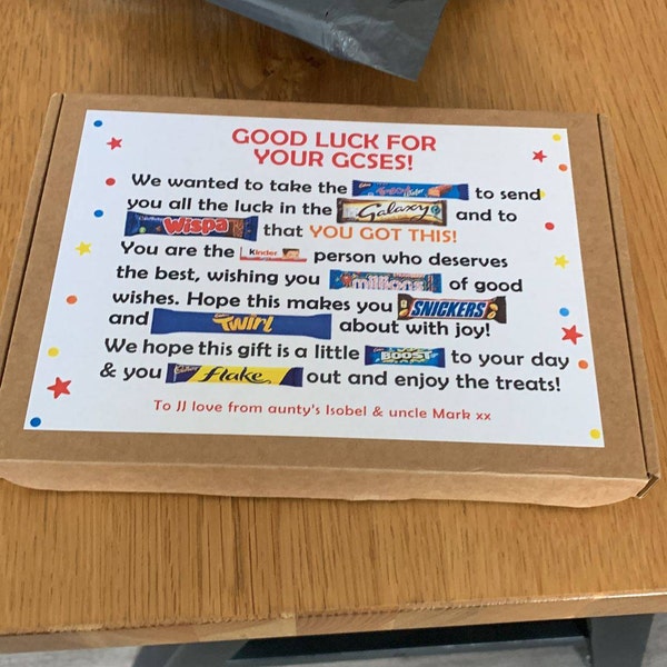 Personalised Exam Good Luck Treat Box/ SATS/ GCSES/ 11+ A Levels Well ...