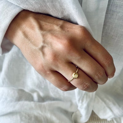 Solid Yellow Gold 1mm Ring, 10K / 14K Yellow Gold Simple Half Round ...