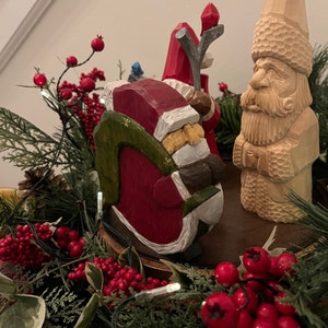 Hand Carved Wooden Folk Art Triangle Santa Claus Figure - Etsy