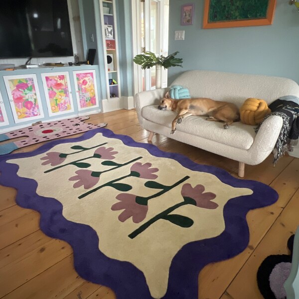 Scallop Rug Bohemian Handmade Designer Rug Hand Tufted Rugs for Living ...