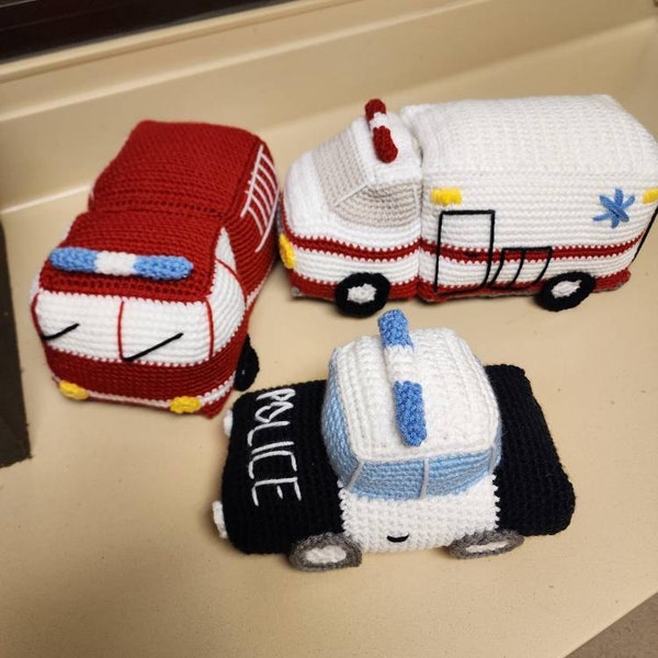 Amigurumi Crochet Patterns Set: Police Car, Taxi, Fire Truck and ...