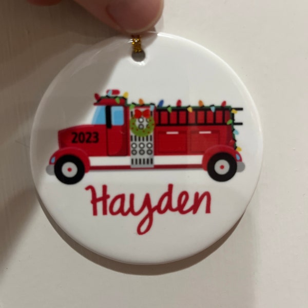 Personalized Christmas Ornaments, Firetruck Ornament, Kids Firetruck ...