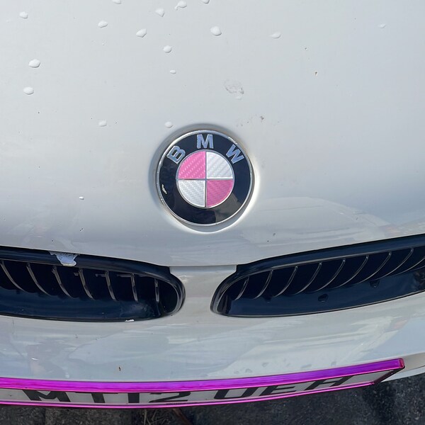 Pink & Black Wrap Stickers for BMW Badge All Models Overlays Decals ...