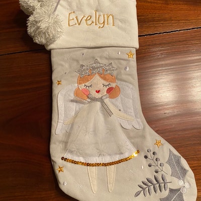 Angel Christmas Stocking, Cream Angel Stocking, Personalized Christmas ...