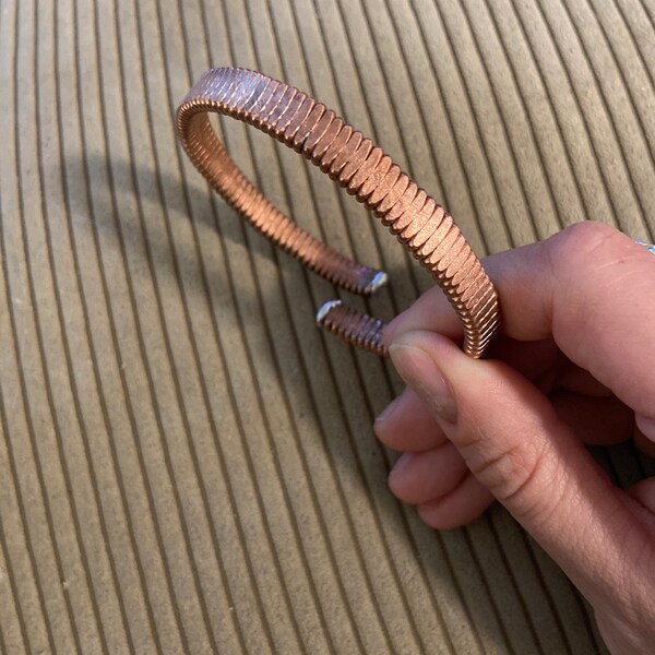 Recycled Piano String Cuff Bracelet: Hammered Copper Jewelry - Etsy