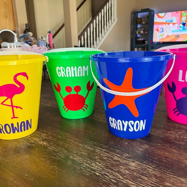 Personalized Plastic Beach Pail Bucket With Shovel Monogram Party Gift ...