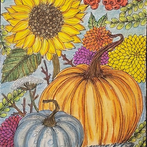 Fall Flowers and Pumpkins Digital Coloring Page Thanksgiving, Mums ...