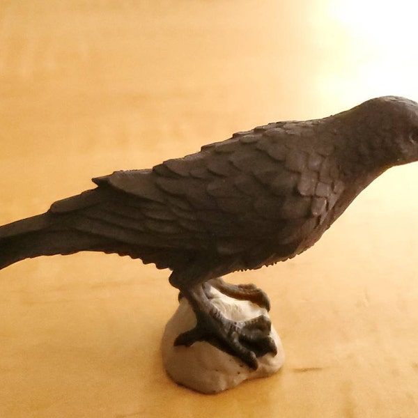 Large MINIATURE RAVEN Bird Crow Animals Figure Figurine Dollhouse Fairy ...