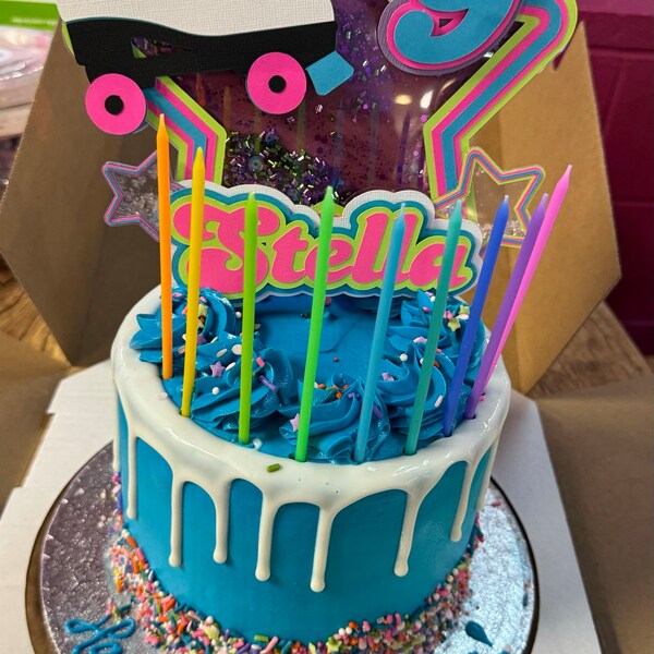 Retro Roller Skating Cake Topper, Roller Skating Birthday Party, Neon ...