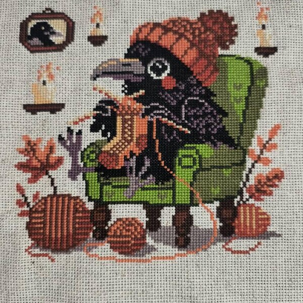 Knitting Raven Cross Stitch Pattern PDF - Instant Download, Witchcraft ...