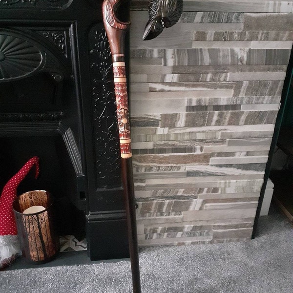 Hand Carved Folk Art Design Walking Cane - Funny Antique Walking Stick ...