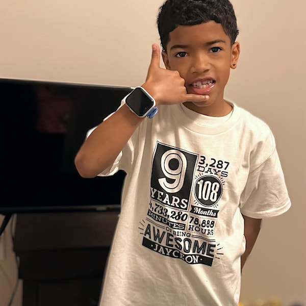 9th Birthday Shirt Boy 9 Years of Being Awesome Birthday Countdown ...