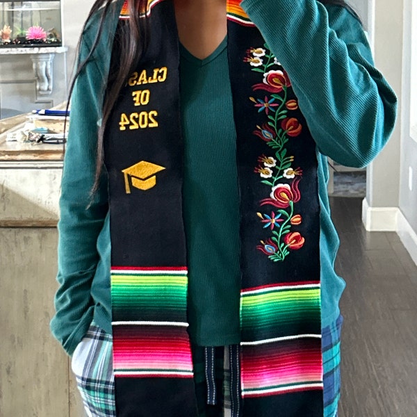 Floral Embroidered Mexican Graduation Stole: Class of 2026 Sarape - Etsy