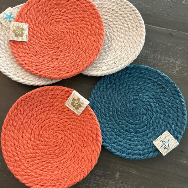 Light Pink Rope Coasters With Gold Heart Tag, Candle Mat, Extra Large ...