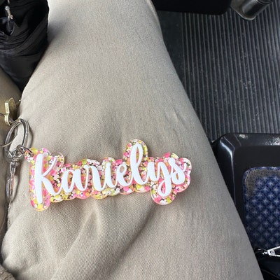 Personalized Name Keychain, Cute Dots Acrylic Keyring, Backpack Name ...