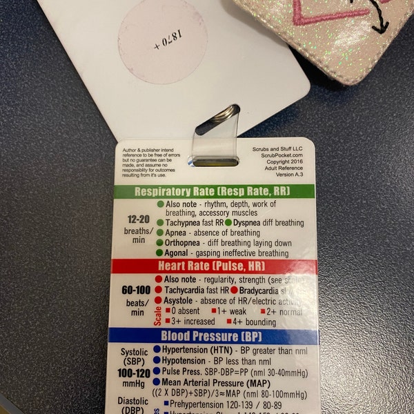 Adult Vital Signs Badge Pocket Card Vertical for Nurse Paramedic EMT ...