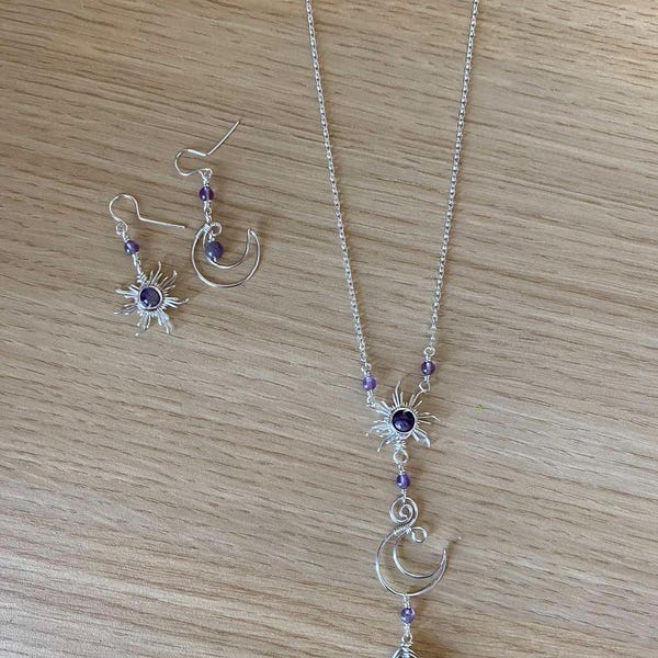 Solar System Necklace, Y Necklace ,wire Wrapped Crystal Necklace, Gold ...