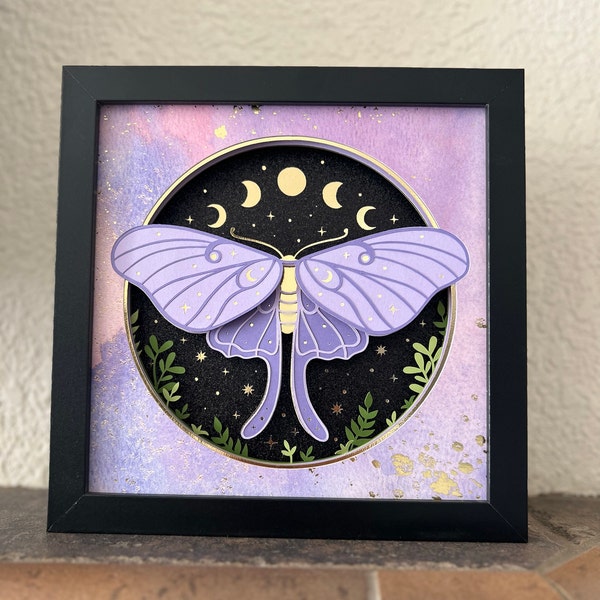 3D Luna Moth Shadow Box, Animal Shadow Box SVG, Mystical Moth Papercut ...