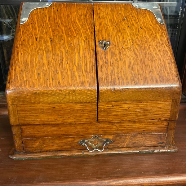 Antique English Solid Oak Box With Mother of Pearl Inlay, Art Box ...