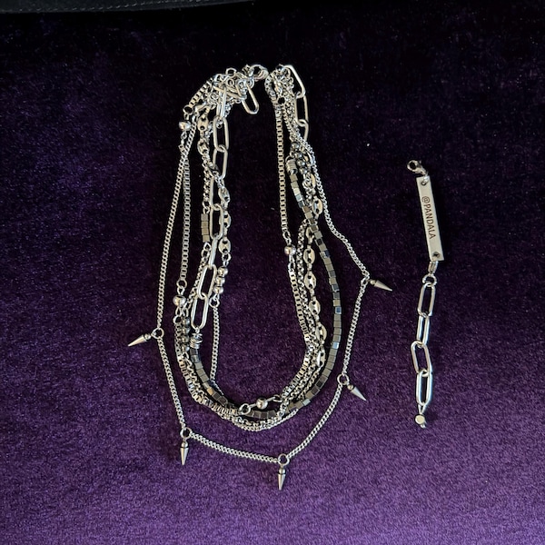 Layered Punk Choker Spiked Collar Necklace Grunge Style Surgical Steel ...