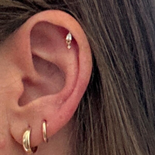 14k Solid Gold Dangle Cartilage Stud Earring Gold Dangle Tragus ...