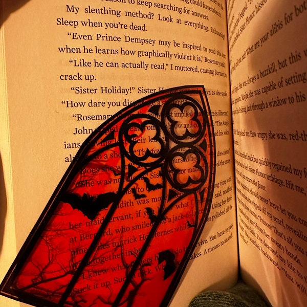 Clear Bookmark Cathedral Church Window Night Scene Bats Flying Forest ...