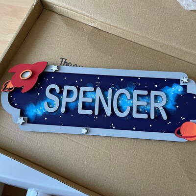 Space Themed Name Plaque With Rocket Planet and Stars - Etsy